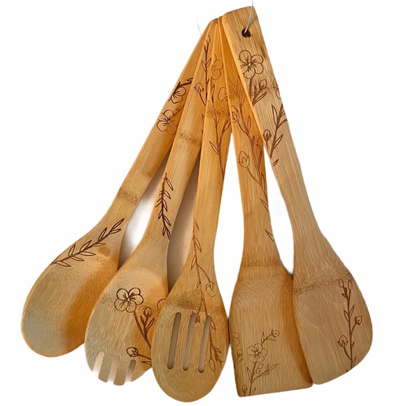 Homemade | Kitchen | Homemade Set Of 5 Etched Bamboo Tools | Poshmark
